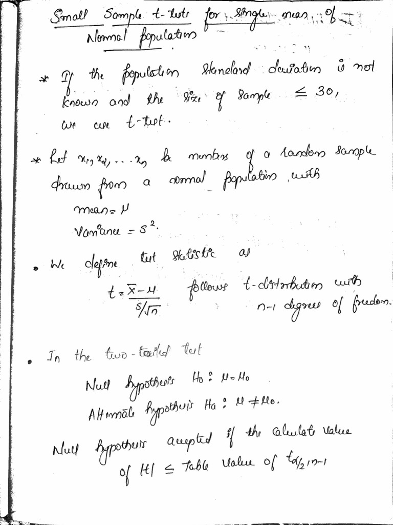 small sample t test notes | PDF | Null Hypothesis | Hypothesis