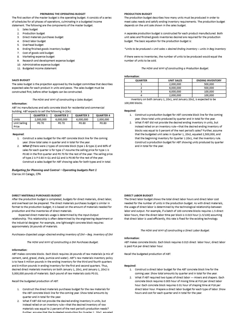 Budgeting Handouts 2 | PDF | Inventory | Budget