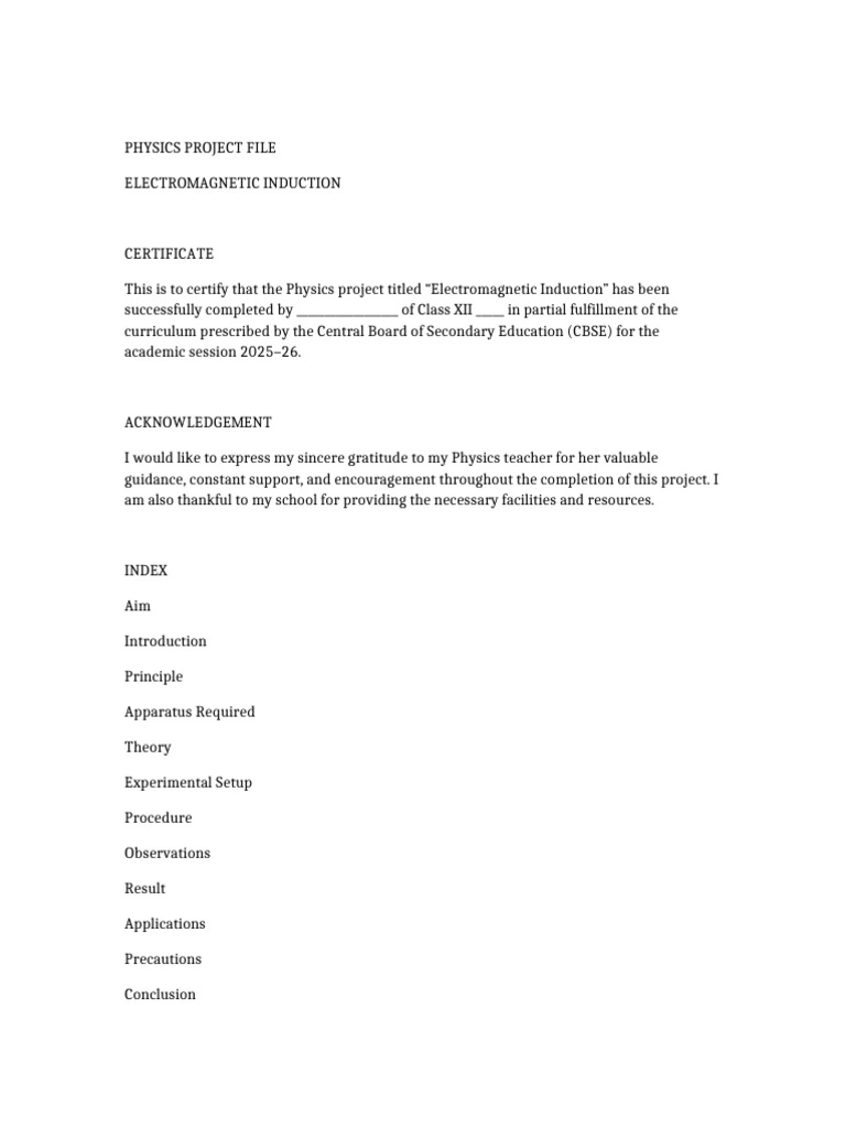 Electromagnetic Induction Project Report | PDF
