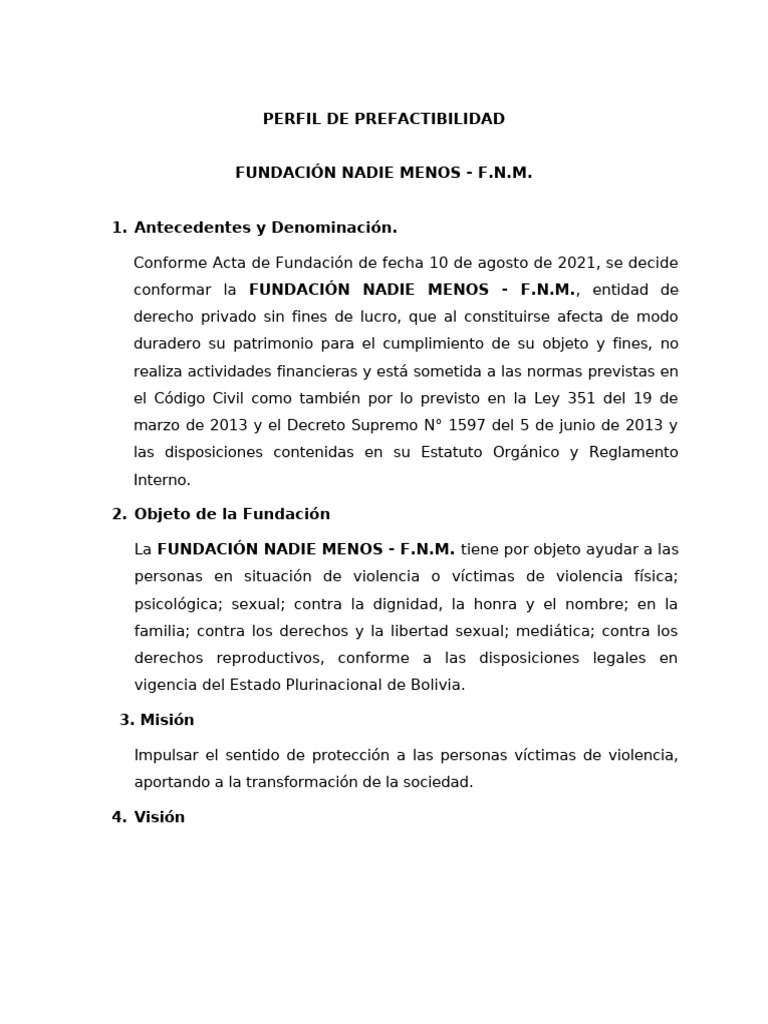 Prefactibilidad Fundación Nadie Menos | PDF