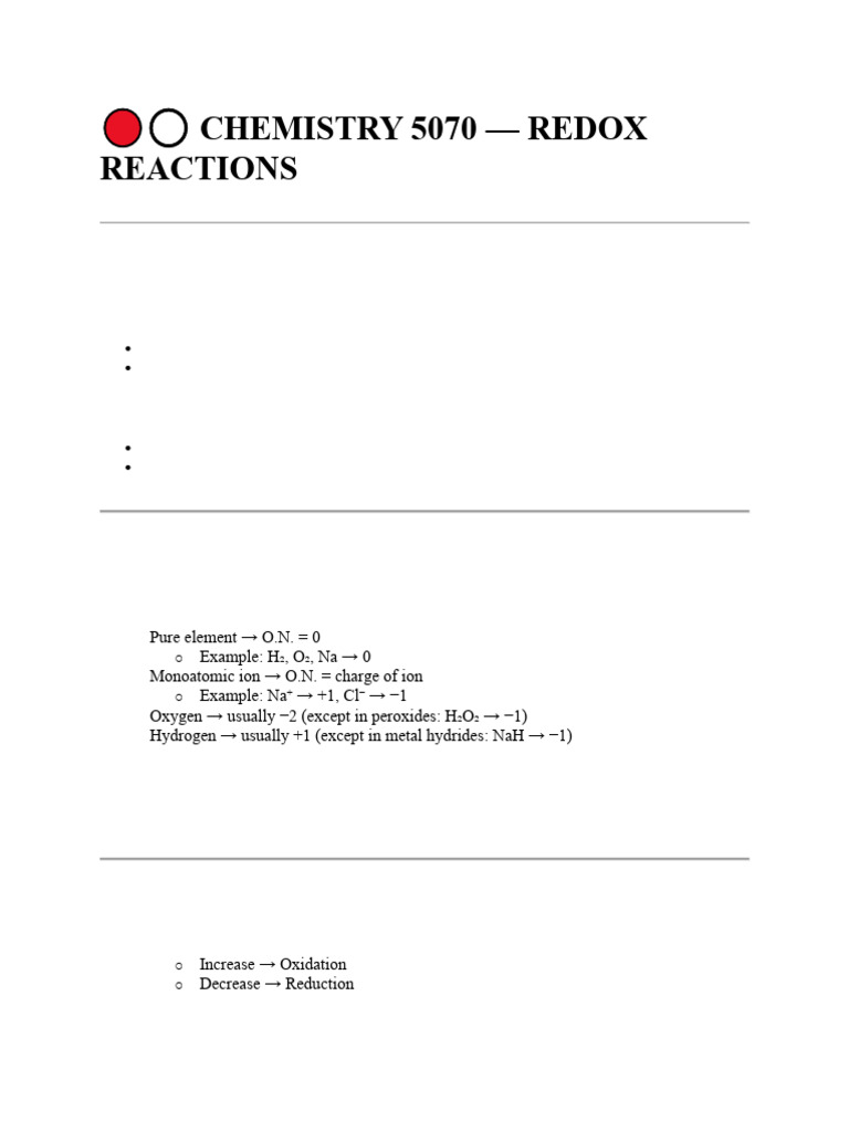 Redox Reactions Guide for Chemistry 5070 | PDF | Redox | Chemical Reactions