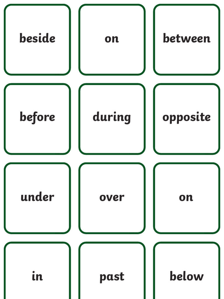 Word Cards Prepositions | PDF