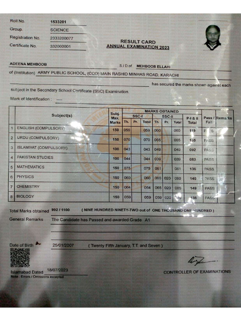 MarkSheet Matric Compressed Compressed | PDF