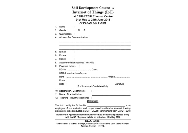 IoT Skill Development Course Application | PDF