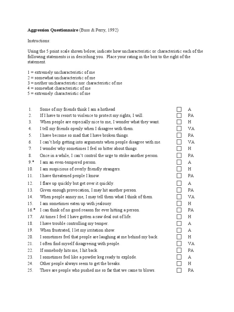 Aggression Questionnaire - Sheet | PDF | Business