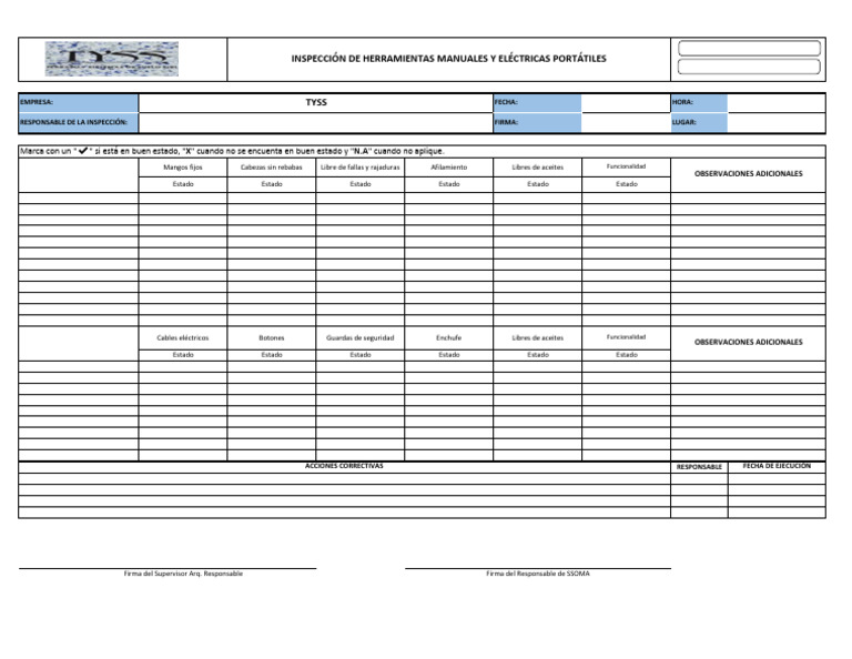 Sg. Tyss-Fo-014 Inspección de Herramientas | PDF