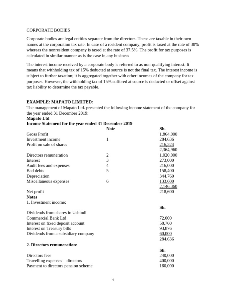 Taxable Profit Calculation for Mapato Ltd. | PDF | Taxes | Expense