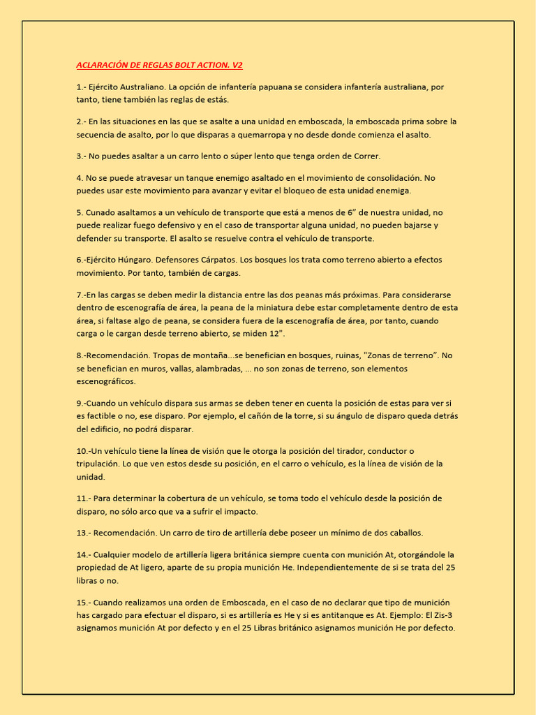 ACLARACIÓN DE REGLAS BOLT ACTION | PDF | Artillería | Reconocimiento