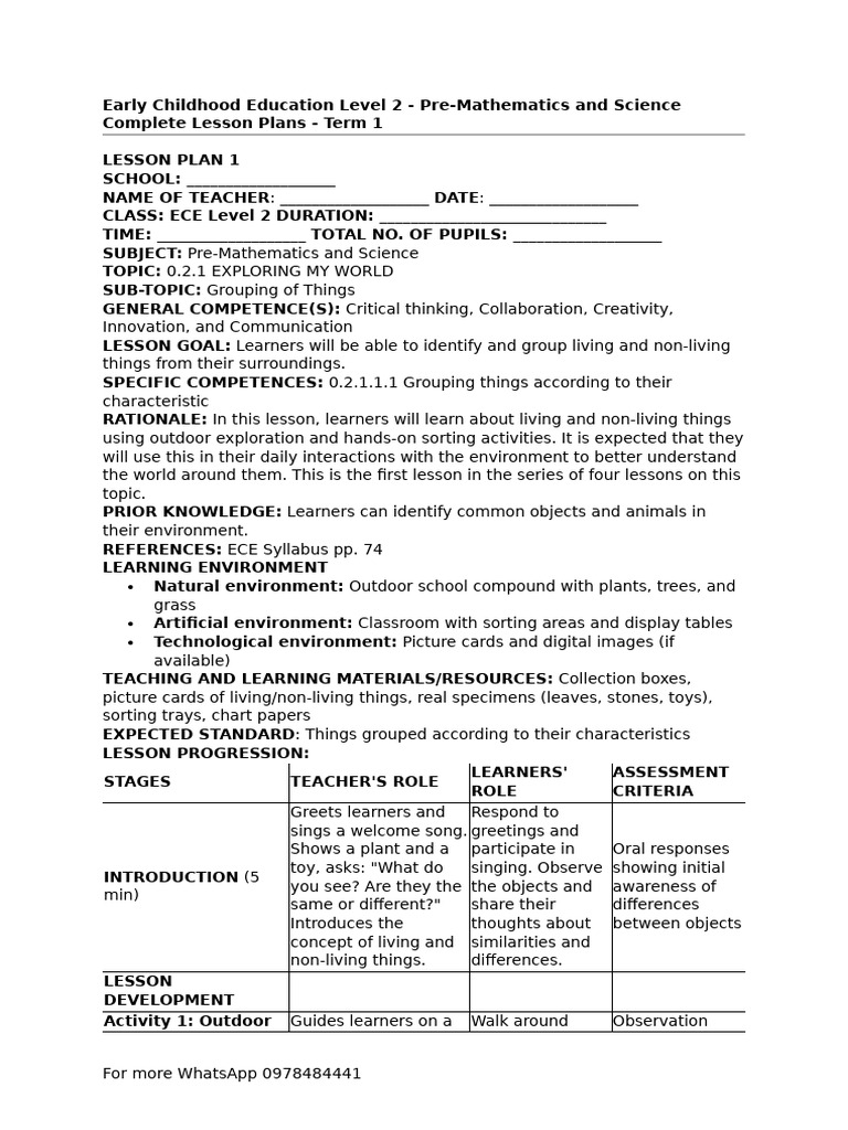 ECE Level 2 - Pre-Mathematics and Science Lesson Plans Term 1 | PDF | Educational Assessment ...