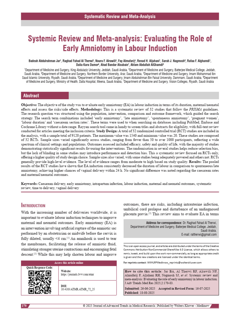 Early Amniotomy in Labour Induction Analysis | PDF | Childbirth ...