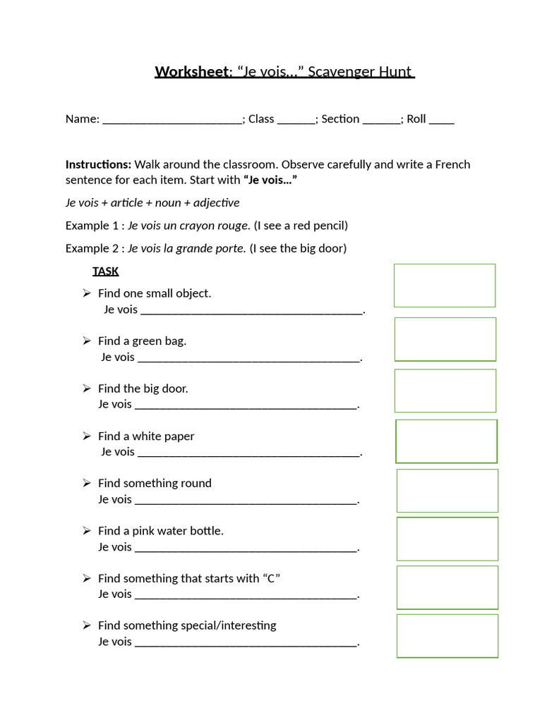 French Scavenger Hunt Worksheet | PDF