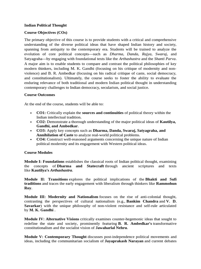 Indian Political Thought Course Overview | PDF | Political Philosophy ...