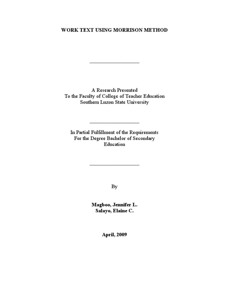 Development and Validation of A Worktext Using Morrison Method | PDF | Learning Styles | Self ...