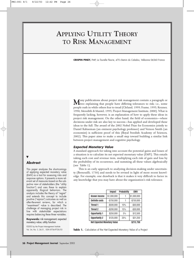 Utility Theory in Project Risk Management | PDF | Risk | Utility