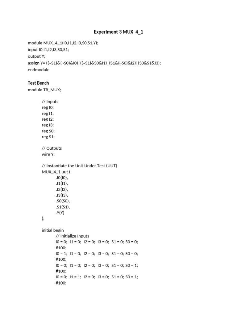Experiment3 MUX 4 - 1 | PDF