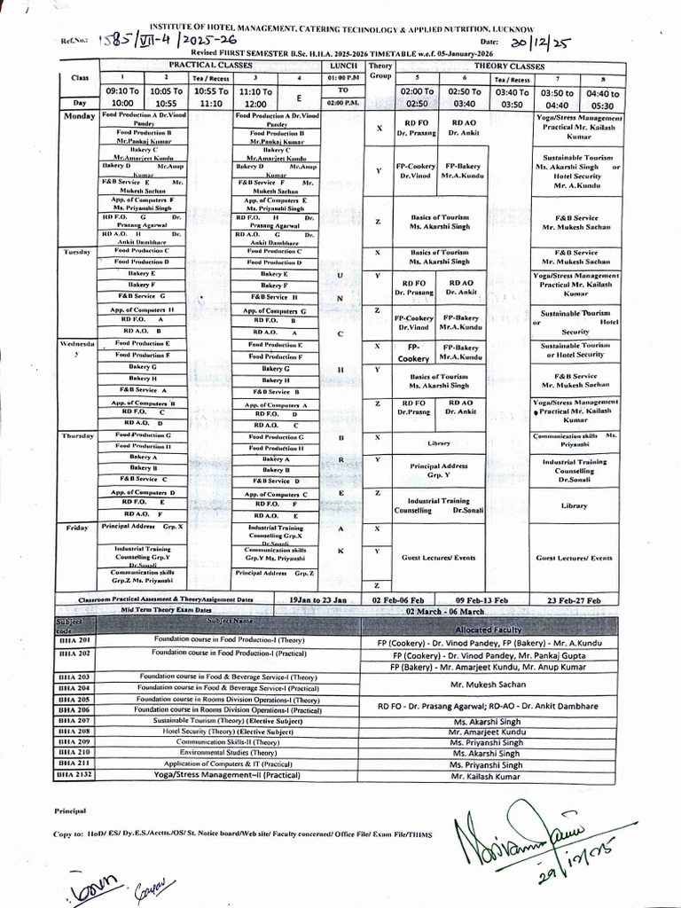 Second Semester Time Table 2025-26 | PDF
