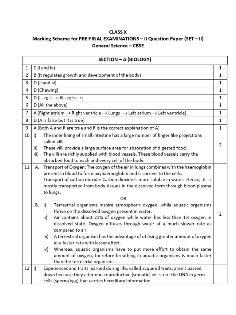 Class X General Science Marking Scheme | PDF | Blood | Food Web