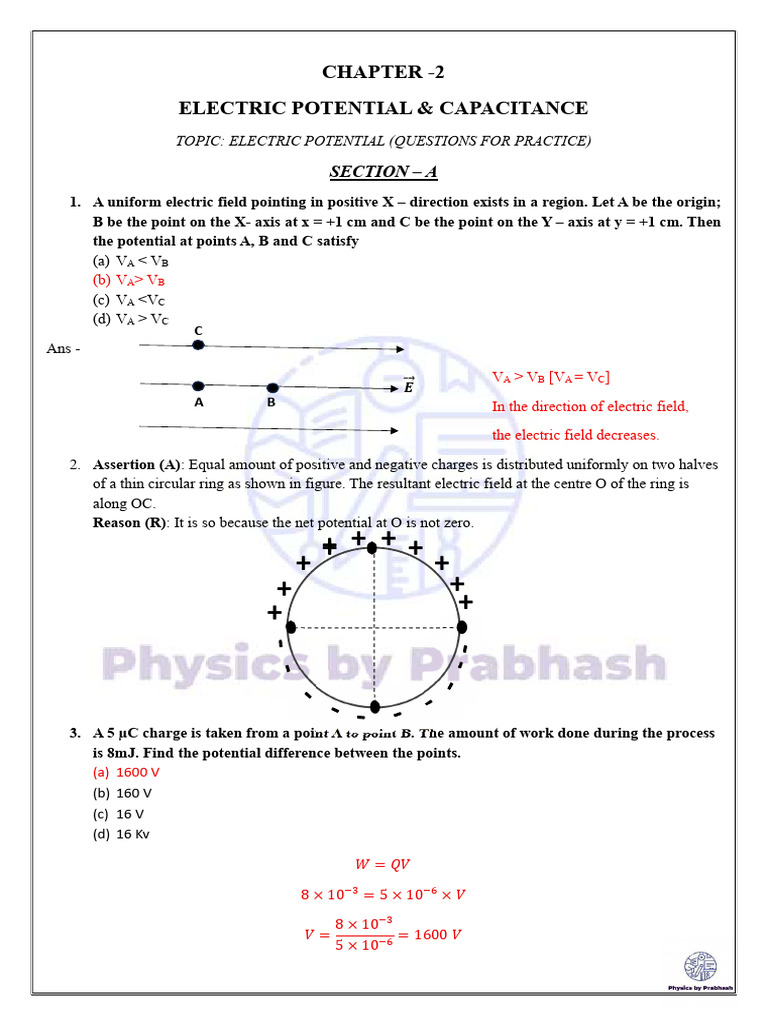 Electric Potential and Capacitance Practice Questions | PDF | Electric ...