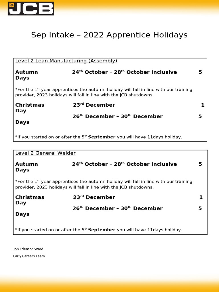 2022 Apprentice Holiday Schedule | PDF