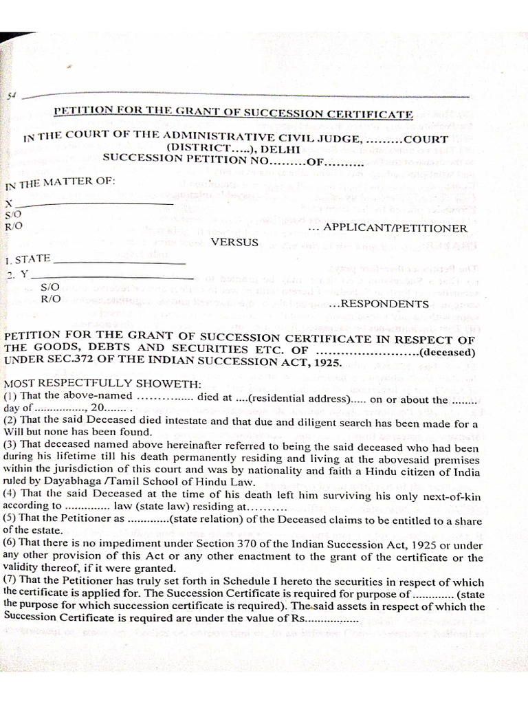Draft Format for Succession Certificate | PDF