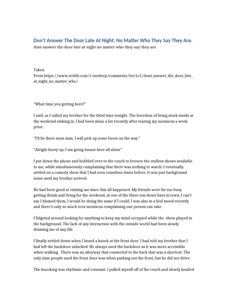 Dont Answer The Door Late at Night No Matter Who They Say They Are | PDF