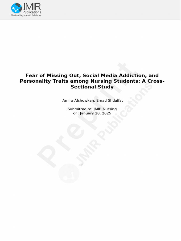 Fomo, Social Addiction and Personality Traits | PDF | Psychological ...