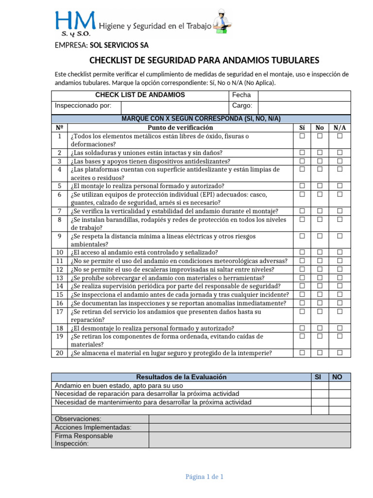 Checklist de Seguridad Andamios Tubulares | PDF | Andamio