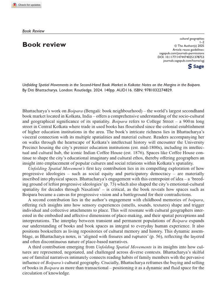Roy 2025 Book Review Diti Bhattacharya Unfolding Spatial Movements in ...