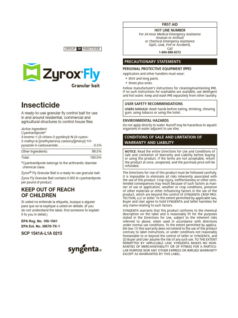 Zyrox Fly Label 2-1-15 | PDF | Waste Management | Legal Liability