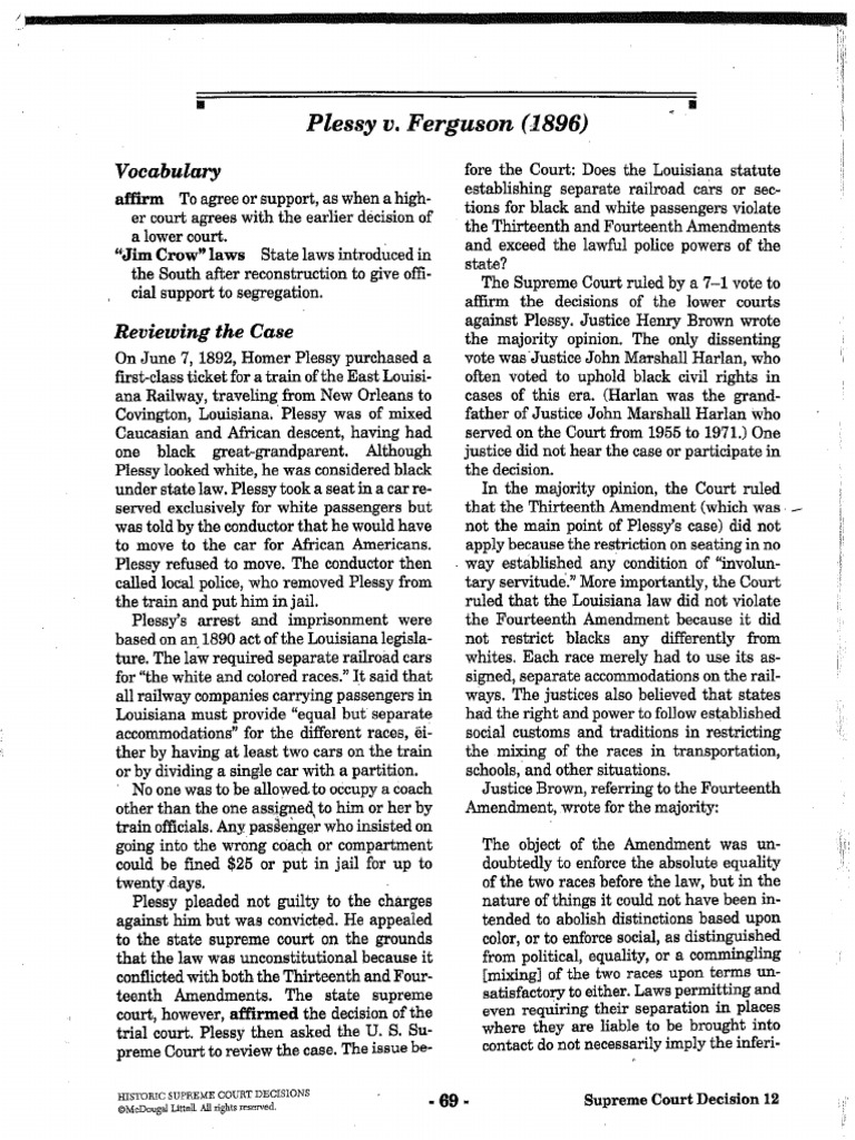Plessy v. Ferguson 1896 | PDF