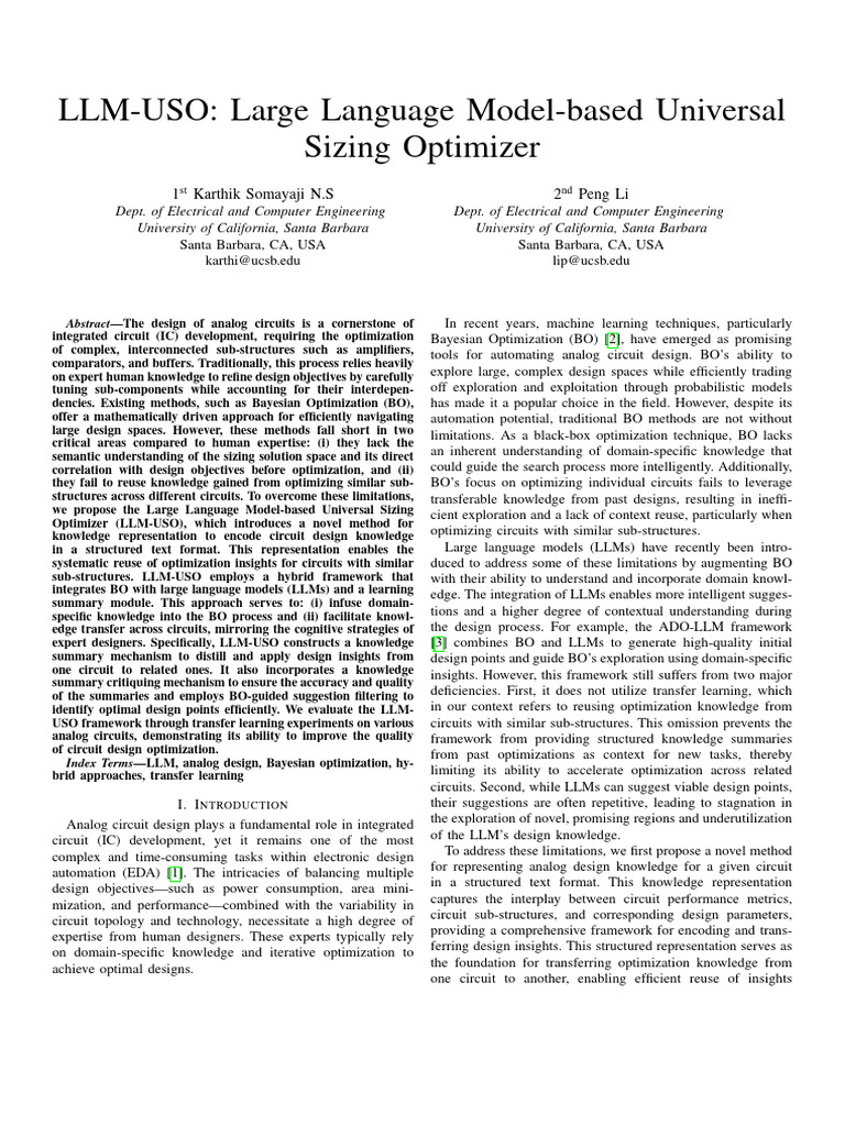 LLM-USO: Optimizing Analog Circuit Design | PDF | Applied Mathematics ...