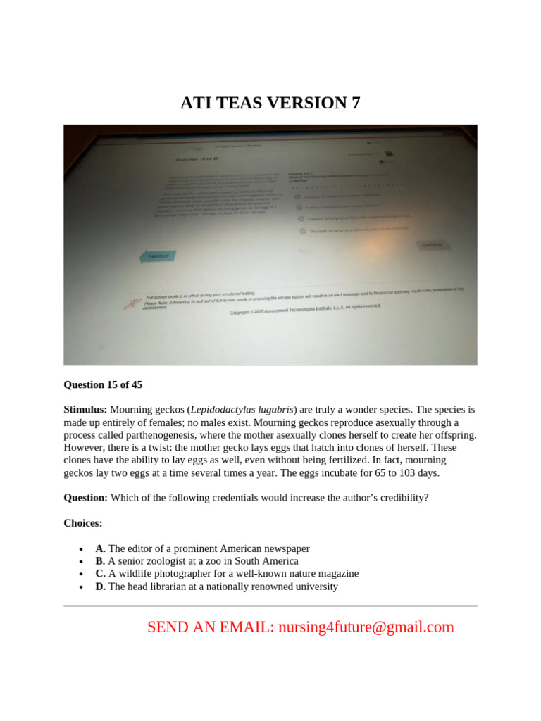 Ati Teas Version 7 | PDF | Reproduction | Zoology