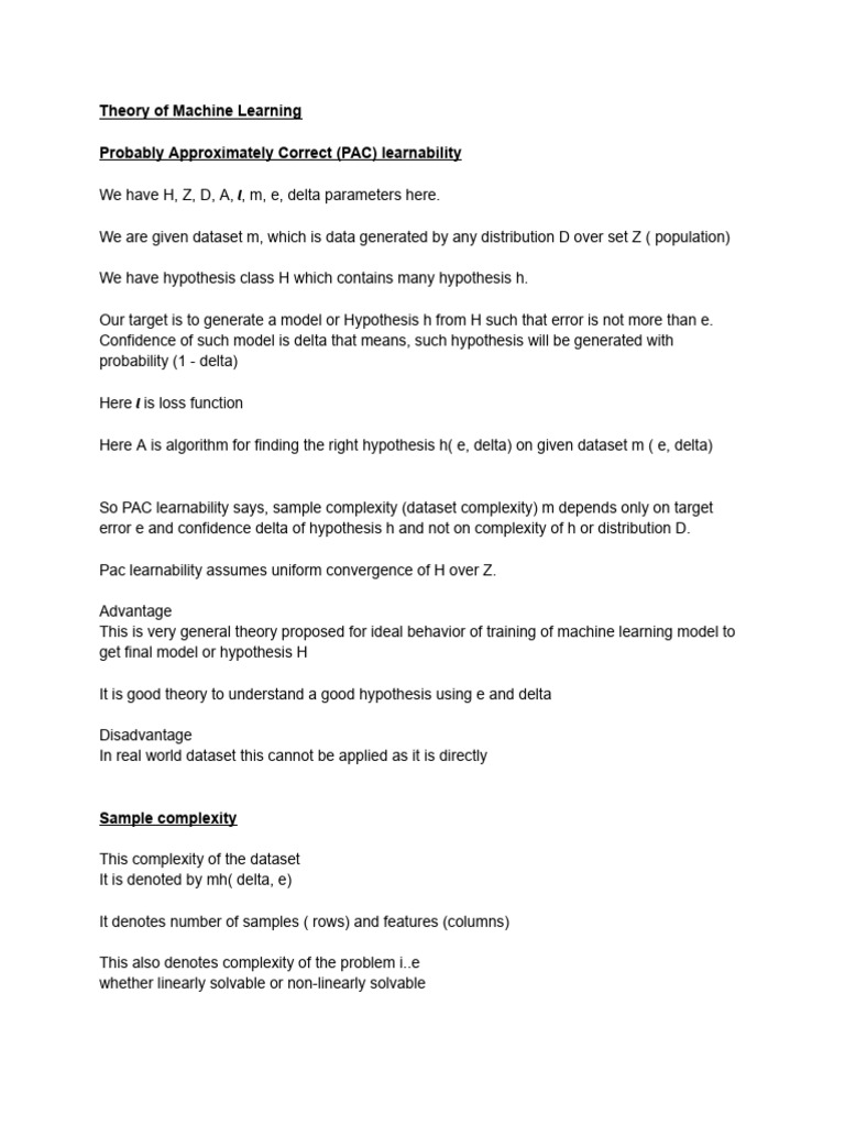 Theory of Machine Learning.docx | PDF | Occam's Razor | Statistical Analysis