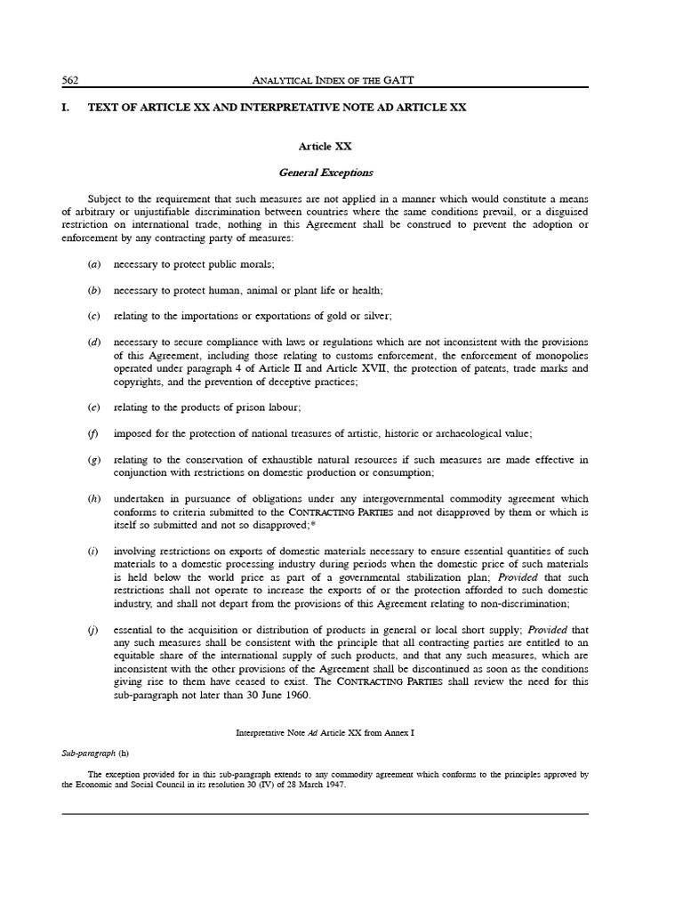 ! Exceptions in One Page==Gatt1994--Art Xx Only Art20_e 2 | PDF ...