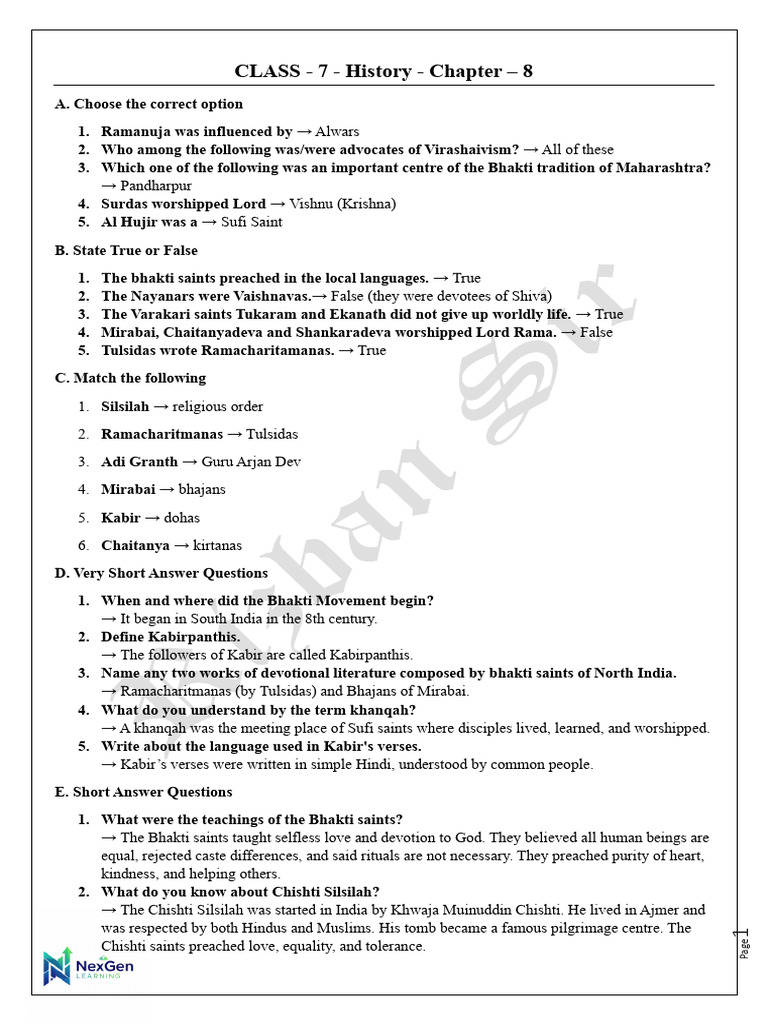Class 7 History - Chapter 8 | PDF