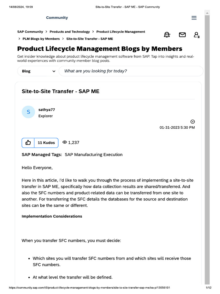 Site-to-Site Transfer - SAP ME | PDF