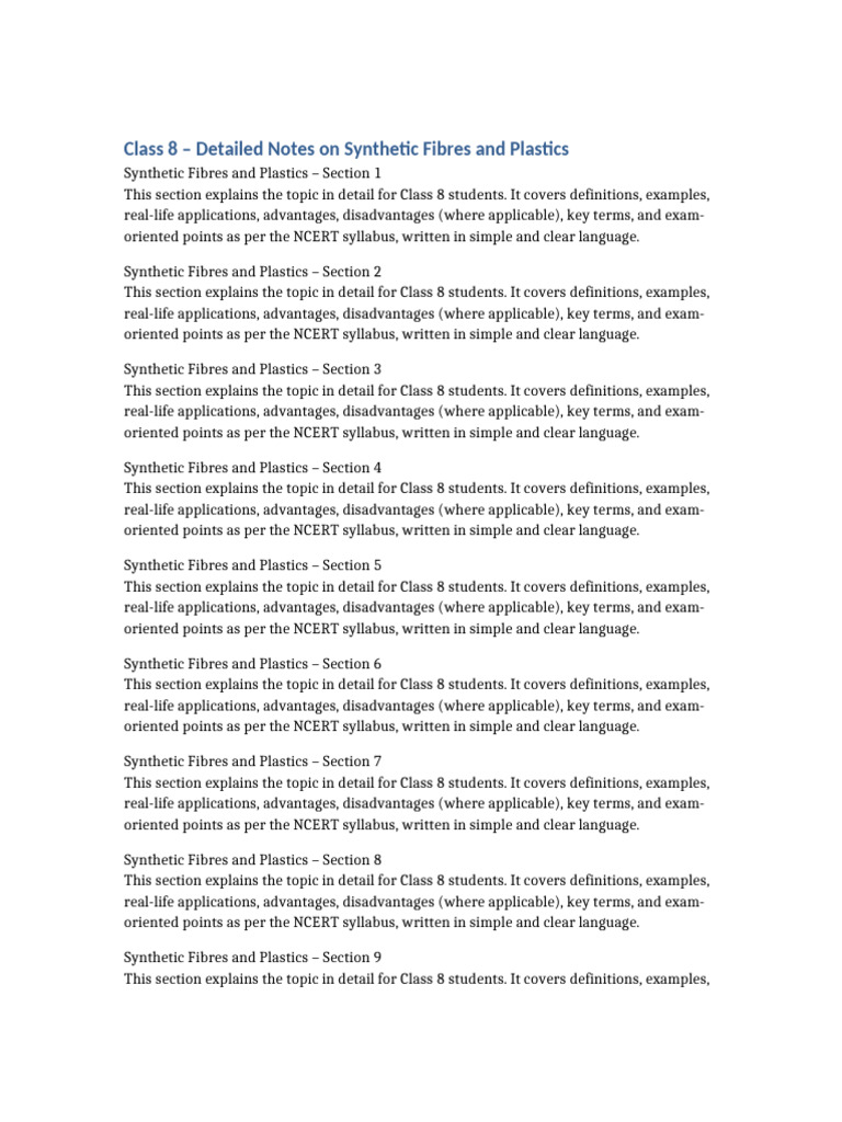 Class 8 Topic 22 Synthetic Fibres and Plastics | PDF | Materials | Polymers