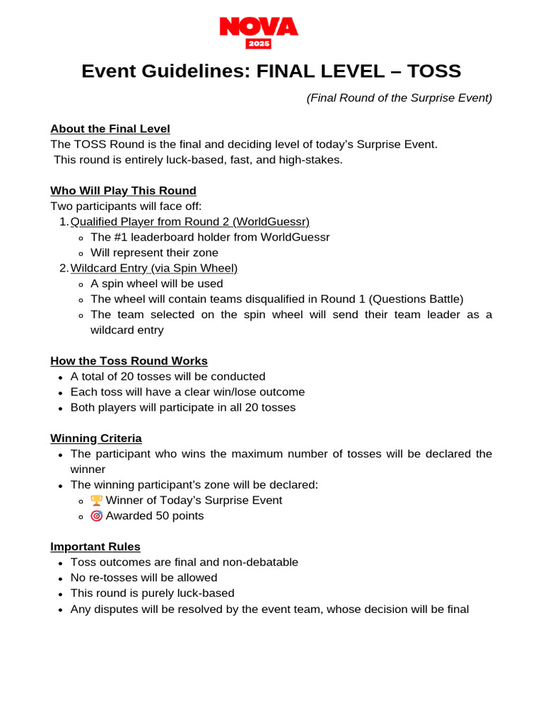 Final Toss Round of Surprise Event | PDF