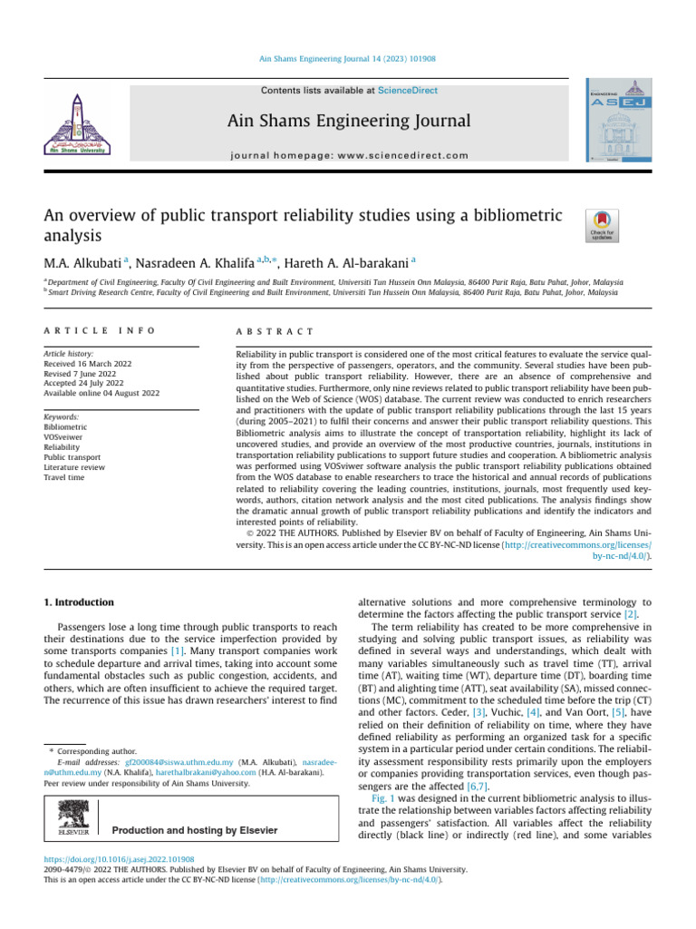 Public Transport Reliability Bibliometric Review | PDF | Citation | Science