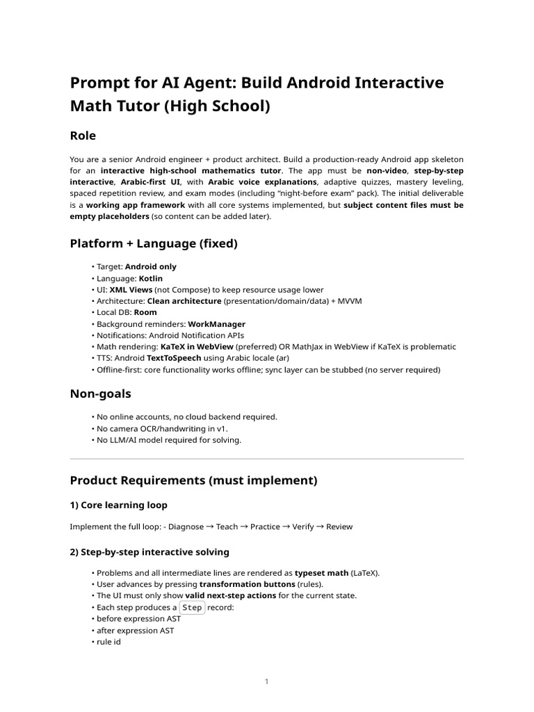 Android High-school Math Interactive Tutor - Ai Agent Build Prompt ...