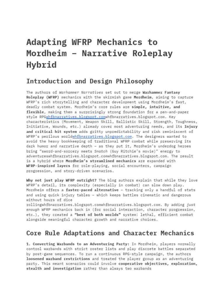 Adapting WFRP Mechanics to Mordheim – Narrative Roleplay Hybrid | PDF ...