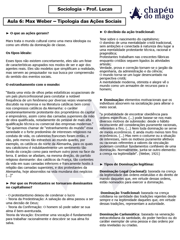 Aula 6_ Max Weber – Tipologia Das Ações Sociais.pptx.PDF | PDF | Max ...