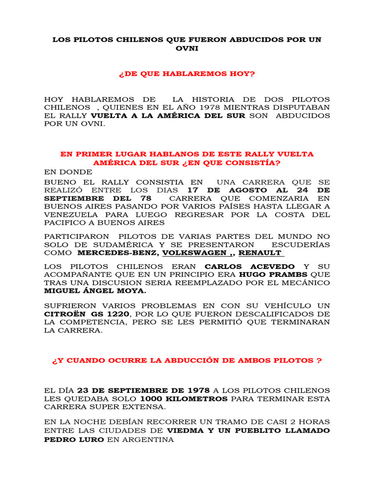 Pilotos Chilenos Abducidos | PDF