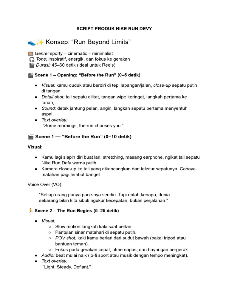 Draft Script Kwu Review Produk Nike Run | PDF
