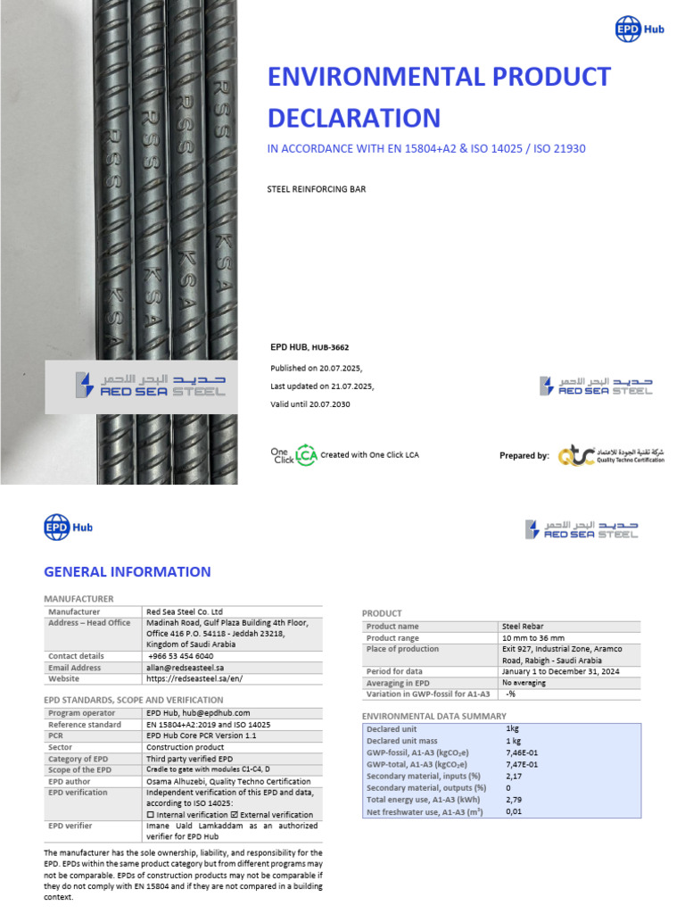 Red Sea Steel EPD | PDF | Life Cycle Assessment