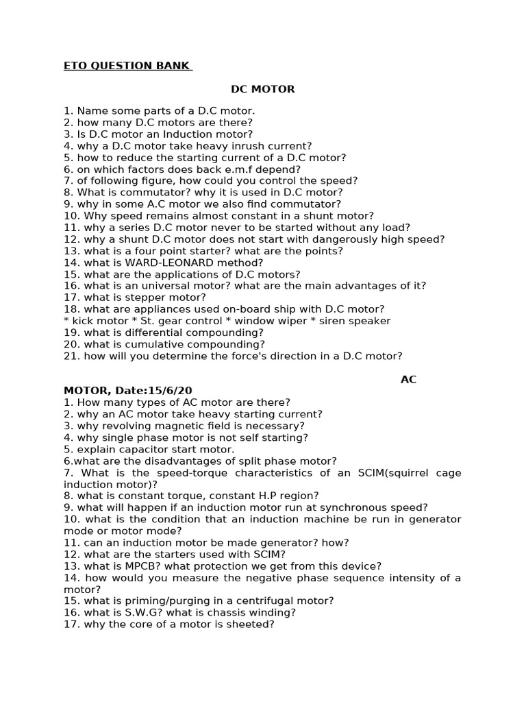 D.C and A.C Motor Question Bank | PDF | Electric Motor | Mosfet