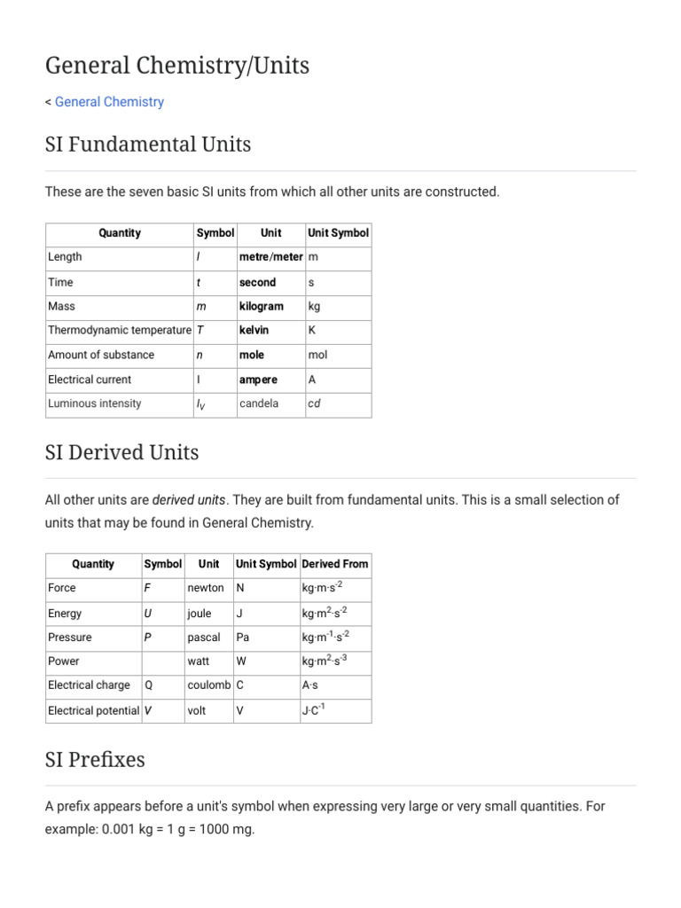 SI Units and Conversions in Chemistry | PDF