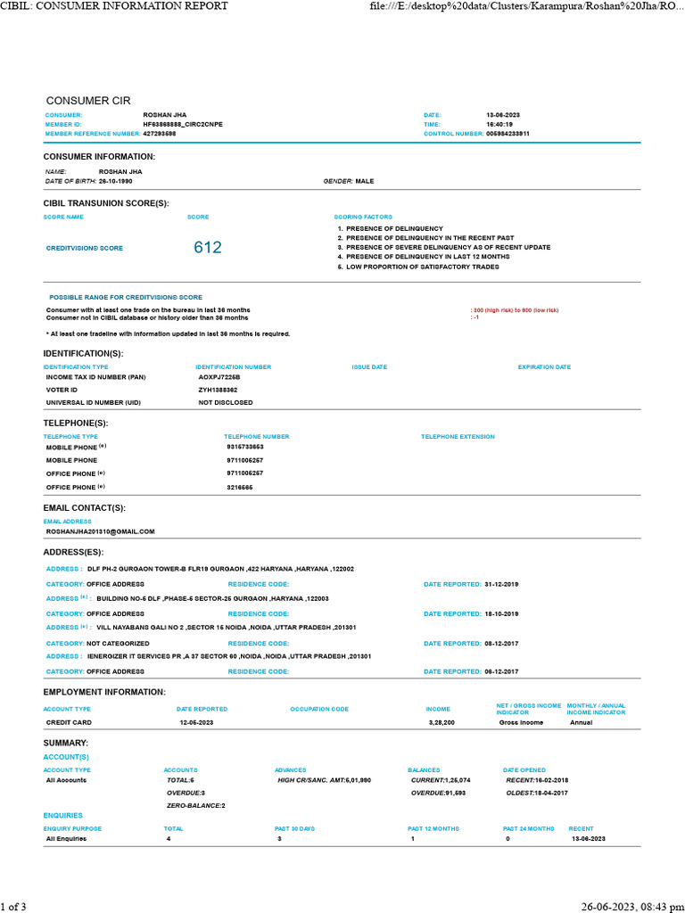 Roshan Cibil | PDF | Credit | Finance & Money Management