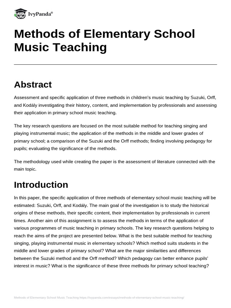 Comparative Analysis of Music Teaching Methods | PDF | Music Education ...