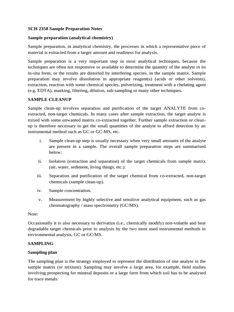 SCH 2358 Sample Preparation Notes | PDF | Chromatography | Solubility
